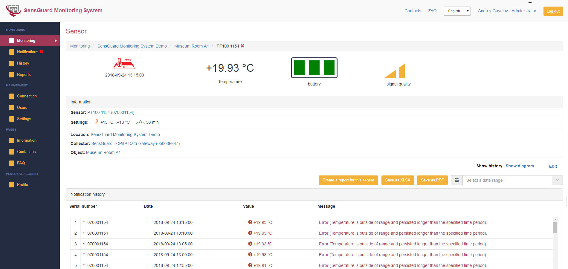 Temperature & humidity monitoring software